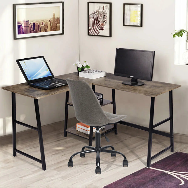 Bravaro L-Shaped Corner Work Desk - Dark Brown - Corner Desks UK