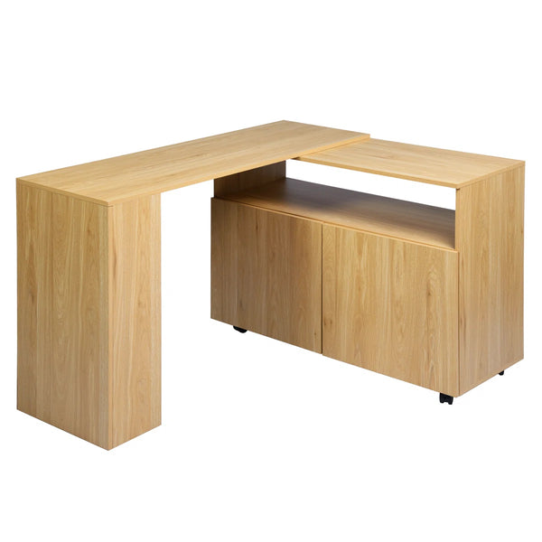 Lunera Rotating Corner Work Desk – Natural Oak - Corner Desks UK