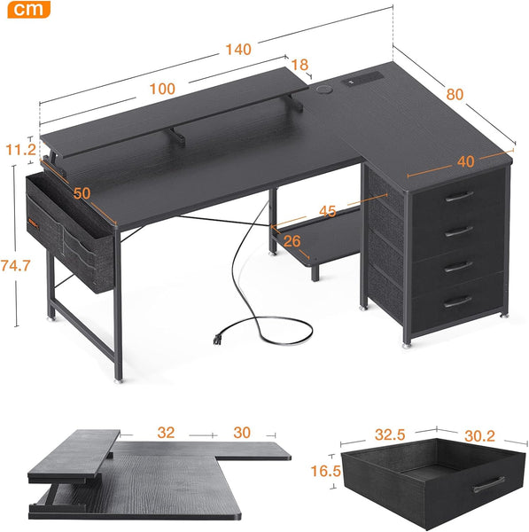 Alessa Reversible L-Shaped Corner Desk - Black | Corner Desks UK ...