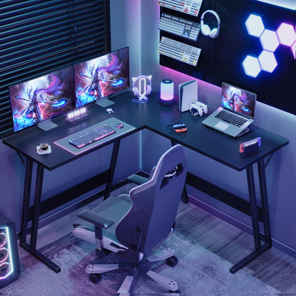 Trezano L-Shaped Workstation - Carbon Fiber Black - Corner Desks UK