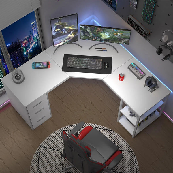 Travis L-Shaped Executive Desk - White - Corner Desks UK