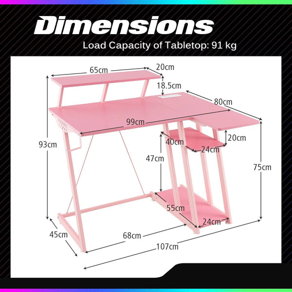 Rona L-Shaped Computer Desk - Pink - Corner Desks UK