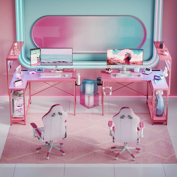 Mika L-Shaped Gaming Desk 106cm - Pink - Corner Desks UK