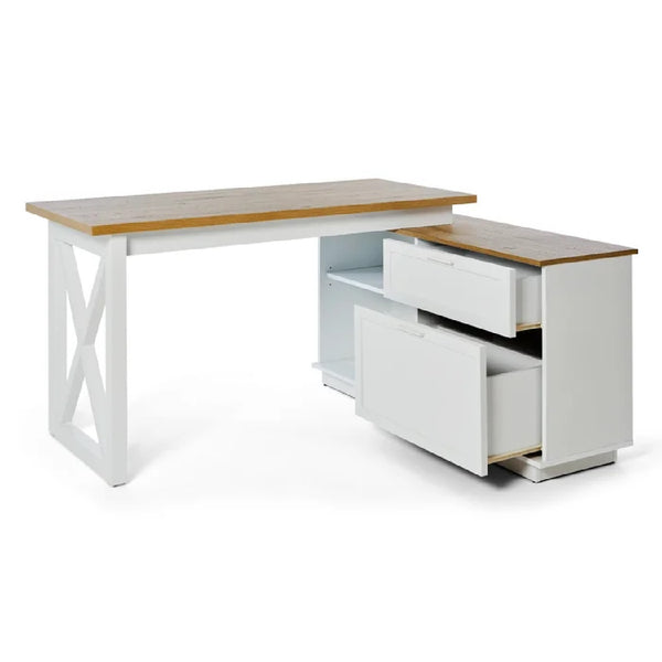 Chase L Shaped Corner Desk - White & Brown | Corner Desks UK - Corner ...