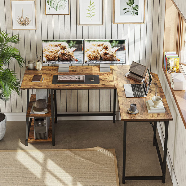 Remi L-Shaped Corner Desk for Home Office - Rustic Brown | Corner Desks ...