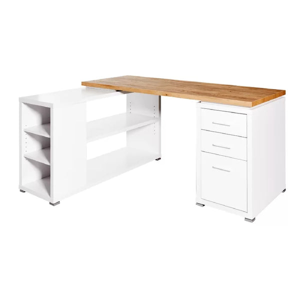 Agalia L-Shaped Corner Desk for Home Office - White & Natural | Corner ...