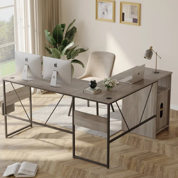 Lola L-Shaped Corner Desk for Home Office - Grey Wash & Black | Corner ...